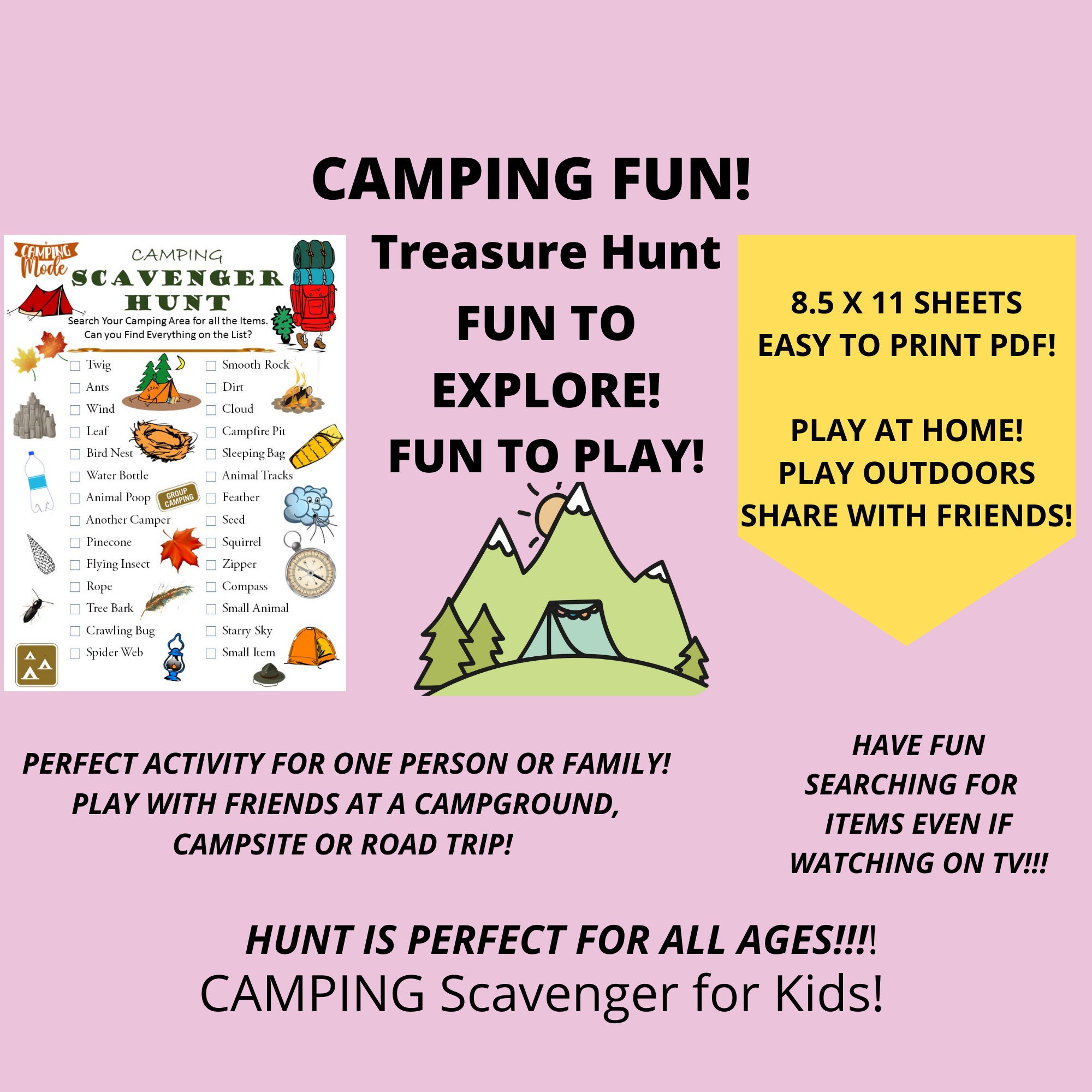 Camping Treasure Hunt for Kids | Camping Scavenger Hunt Game | Earth ...