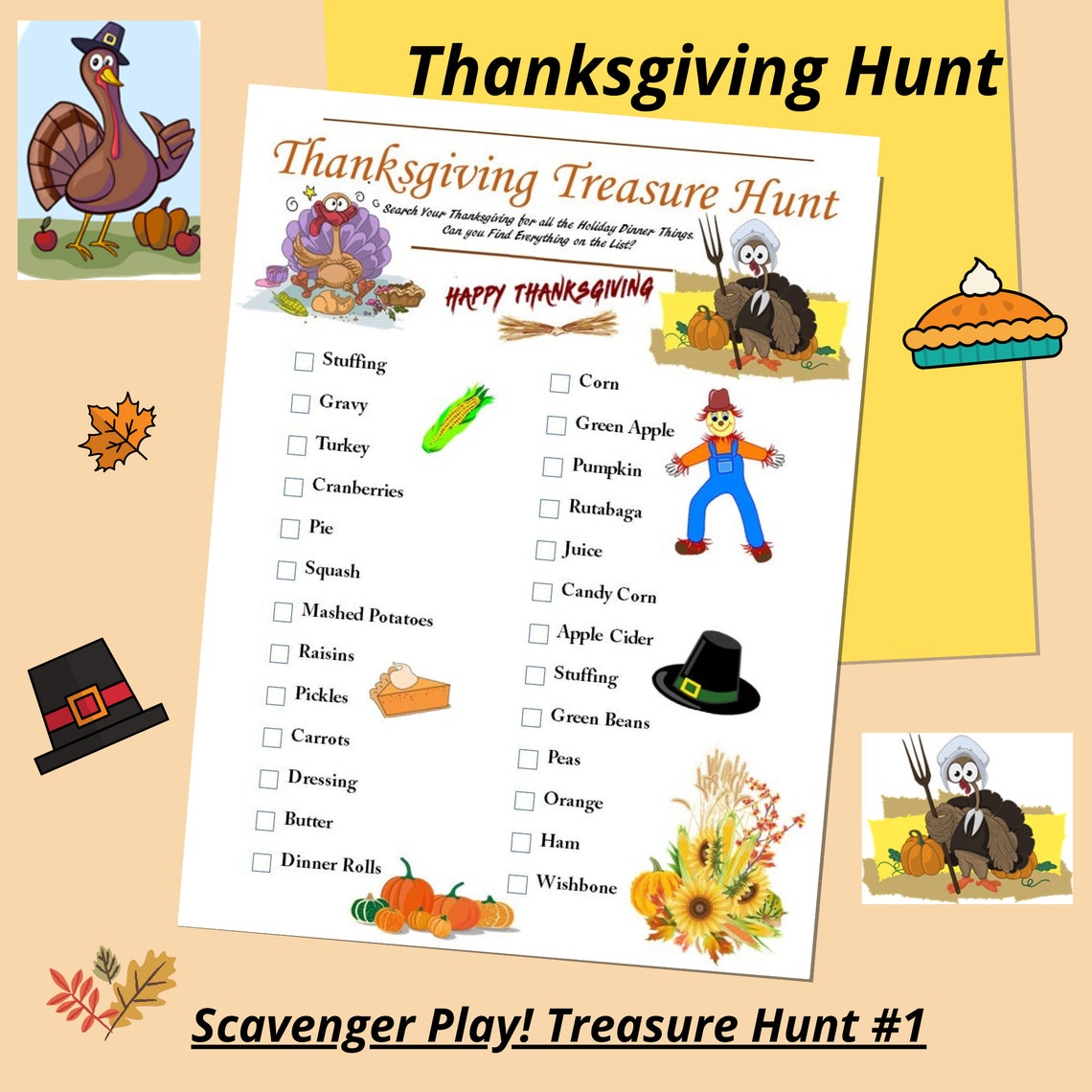 Thanksgiving Treasure Hunt for Kids | Holiday Scavenger Hunt Game (PDF ...