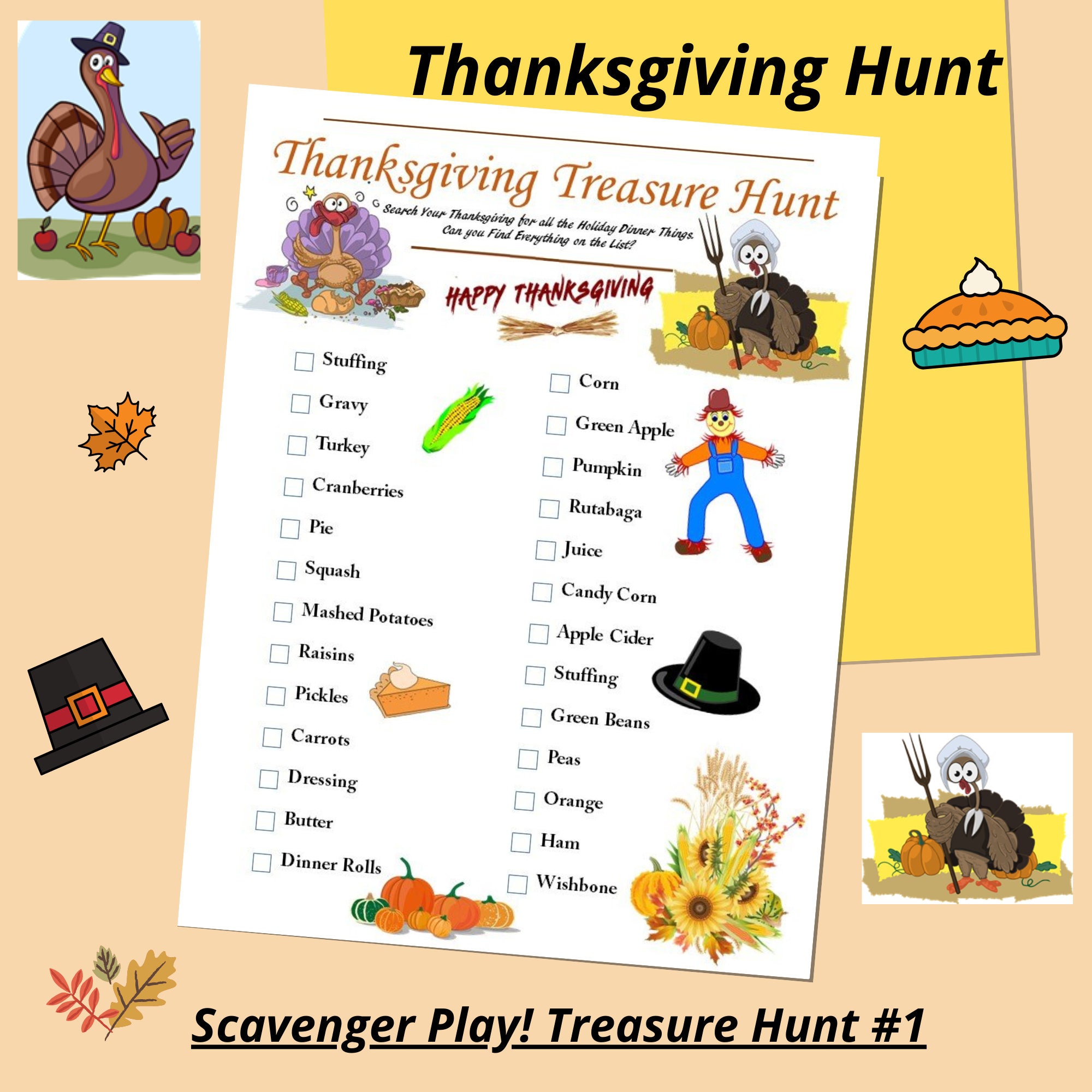 Thanksgiving Treasure Hunt for Kids | Outdoor Scavenger Hunt Game ...