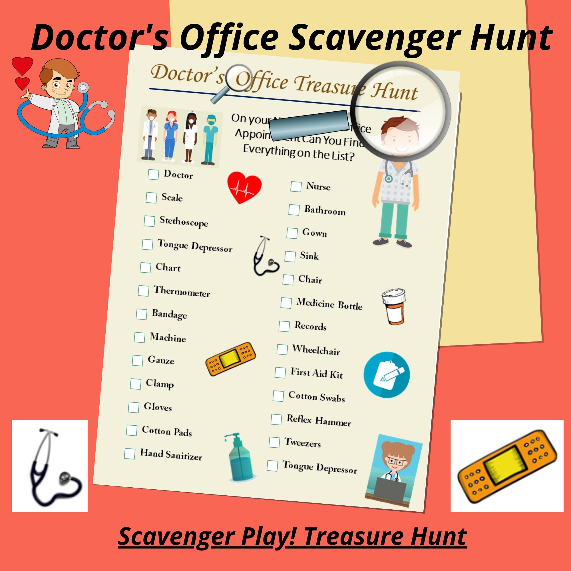 Doctor's Office Treasure Hunt for Kids | Scavenger Hunt Game | Nurse ...