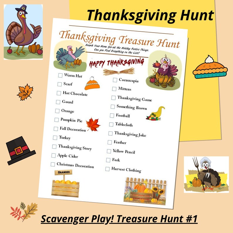 Thanksgiving Treasure Hunt for Kids | Outdoor Scavenger Hunt Game ...