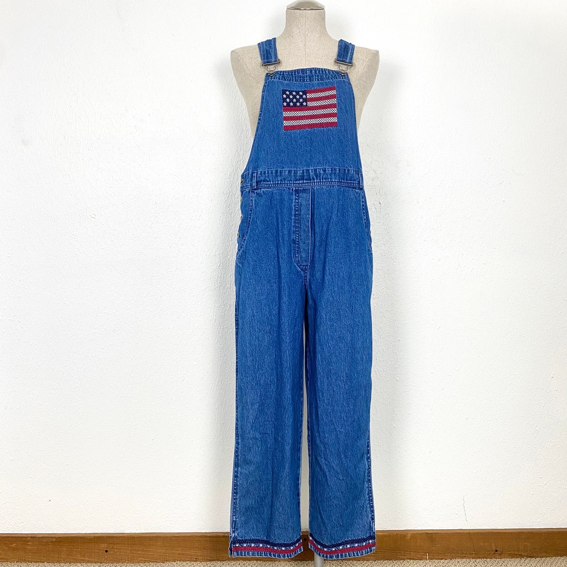 Small Vintage 90s Embroidered Denim Overalls With American Flag - Etsy