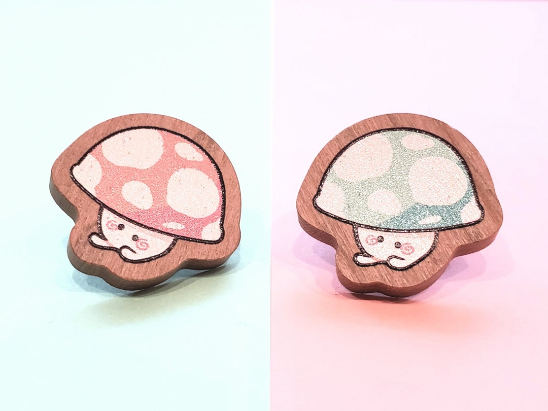 Mushroom Friend Wooden Pin | Cute 1 Inch Pastel Fungus Pins - Etsy