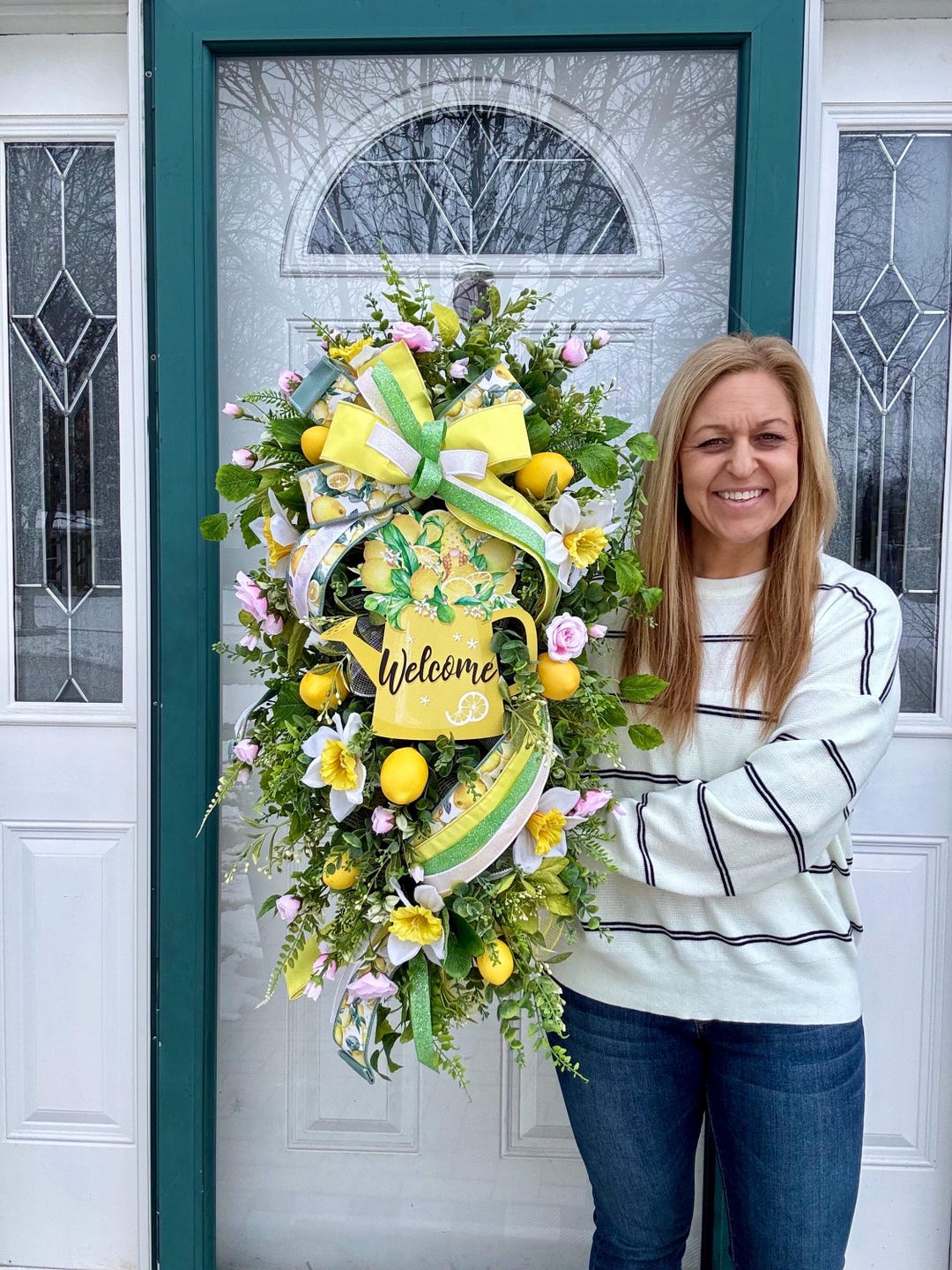 Lemon Door Swag With Elegant Ribbons, Summer Lemon Themed Entryway ...