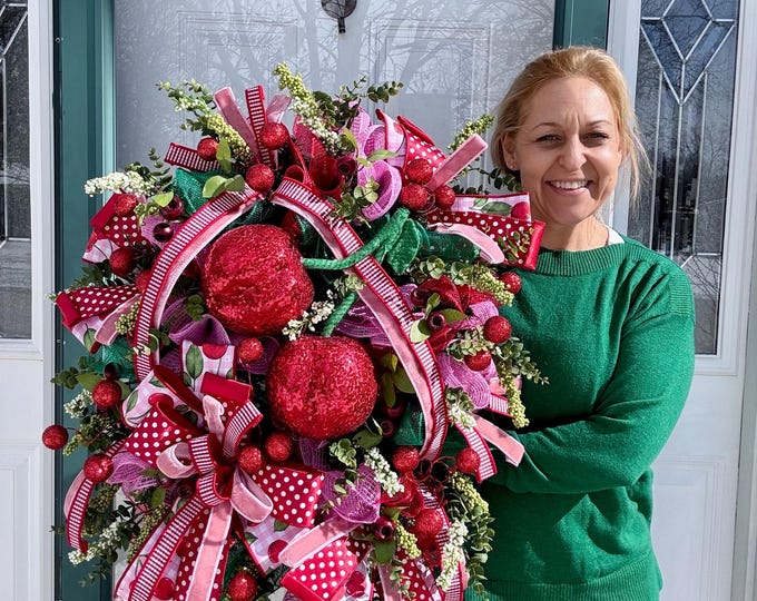 XL Cherry Wreath for Front Door, Summer Wreath for Outdoor Porch or ...