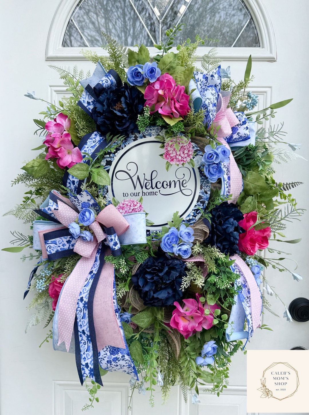 Floral Welcome Wreath for Front Door Hydrangea Flower Door Decor ...