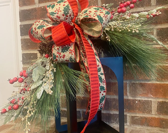 Large Rustic Lantern Swag, Mistletoe Bow, Country Swag, Farmhouse ...