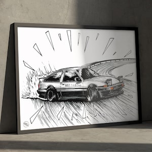 AE86 Poster, Toyota Trueno Poster, Initial D AE86, JDM Poster, Manga ...