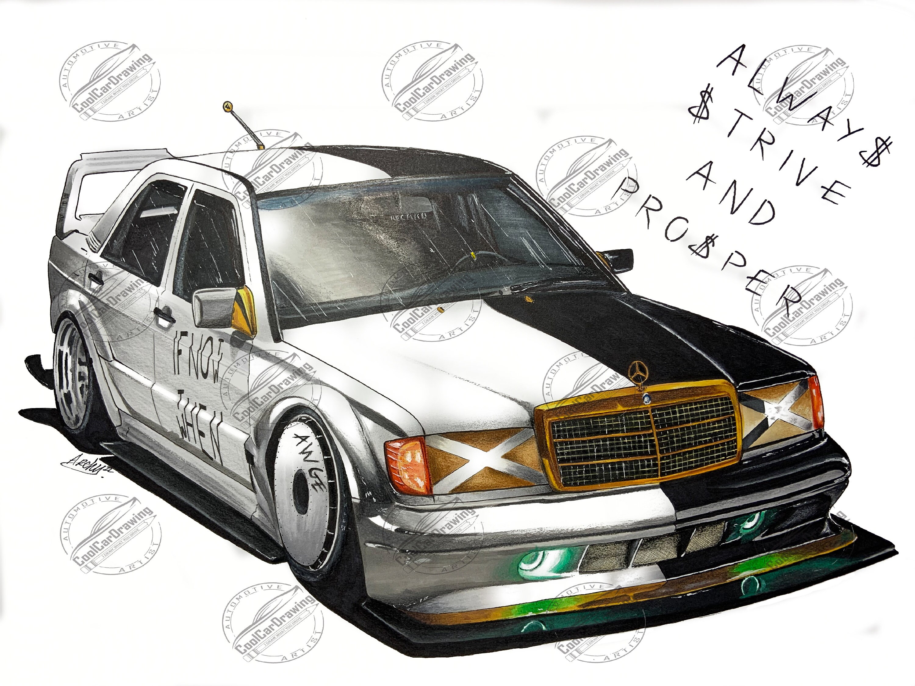 Original Mercedes 190E Need for Speed Car Illustration Drawing Print ...