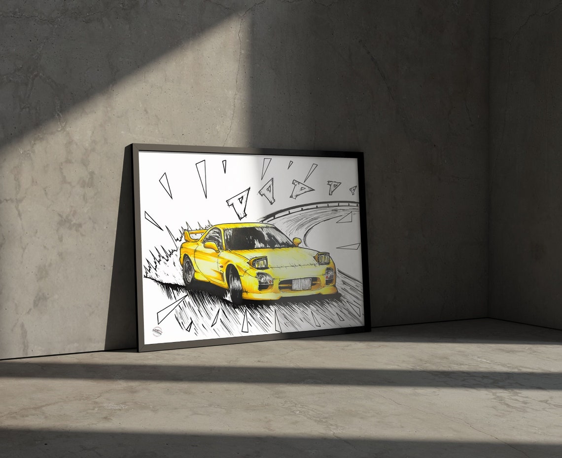 Mazda RX7 Poster, Initial D Mazda RX-7, Redsun RX7, Car Poster, JDM ...