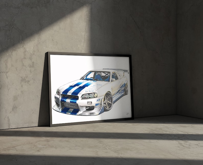 Nissan Skyline Gtr R34 Poster Fast and Furious Print Paul Walker Car ...