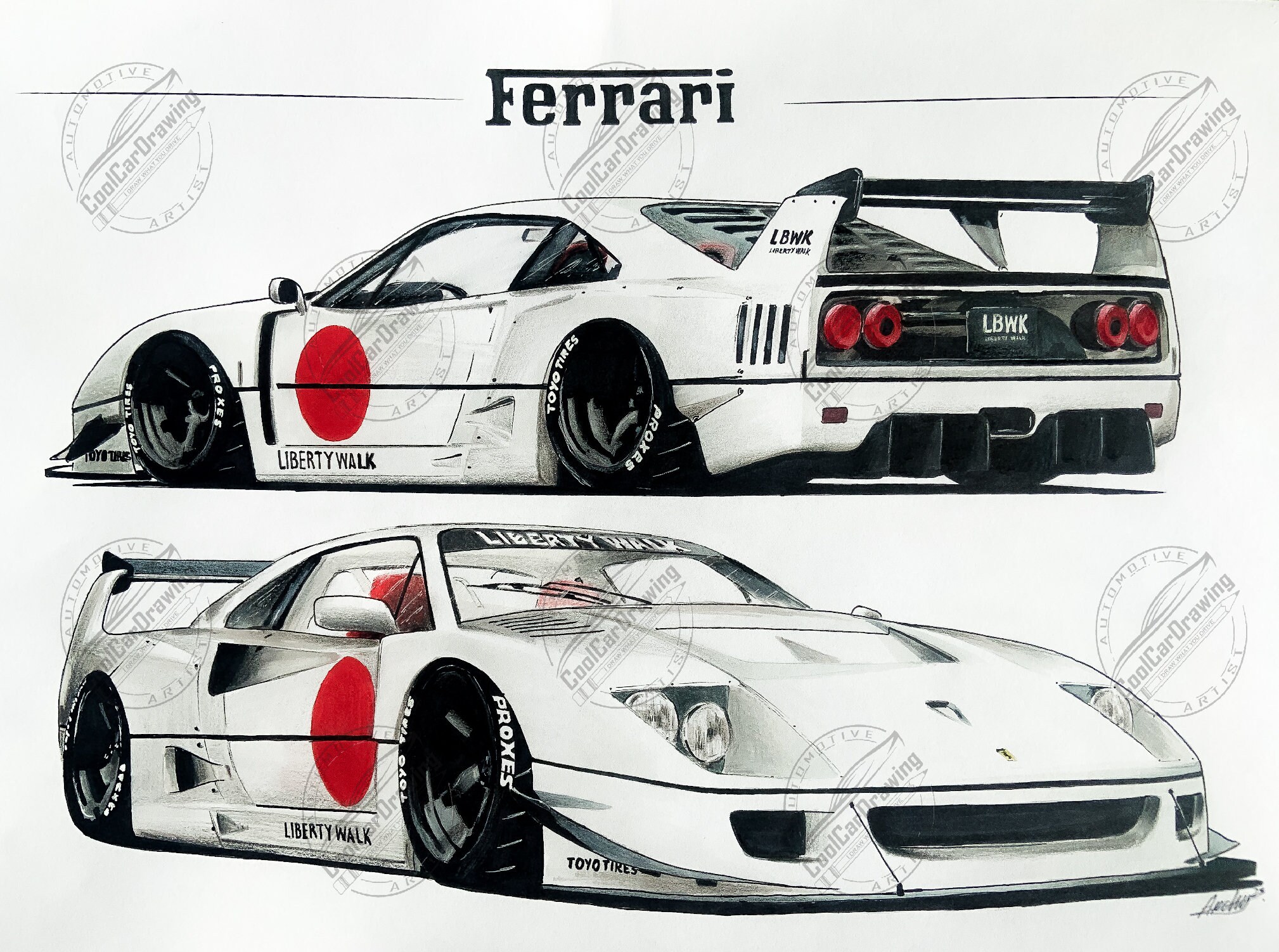 Ferrari F40 Poster, Liberty Walk F40, Ferrari Wall Art, Gift for Him ...