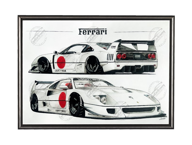 FERRARI F40 Poster Print LBWK Hand Made Original Wall Decor Car Decor ...