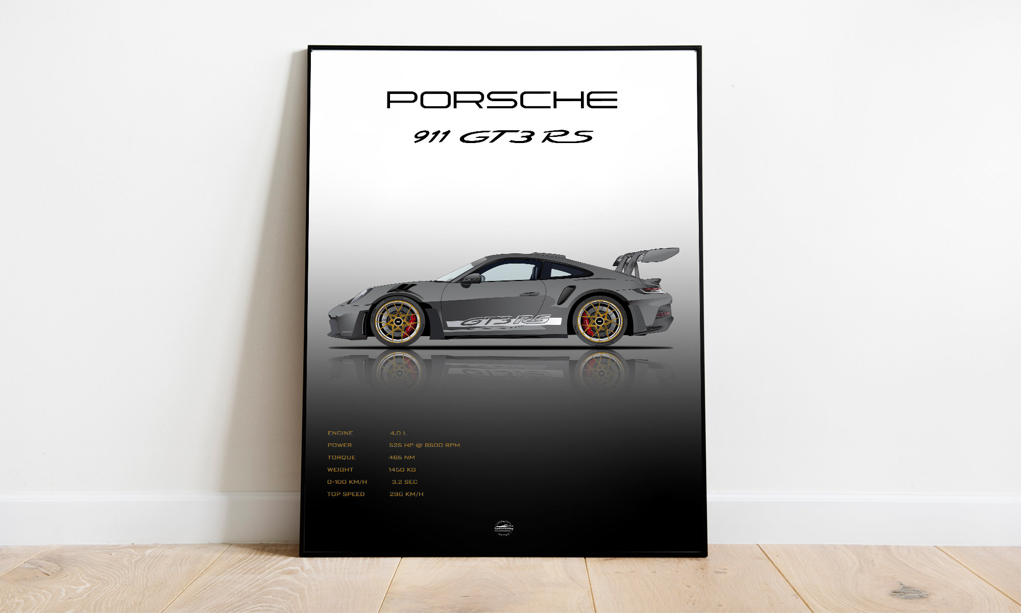 Porsche 911 GT3 RS Porsche Poster Car Illustration Prints Wall Art Room ...