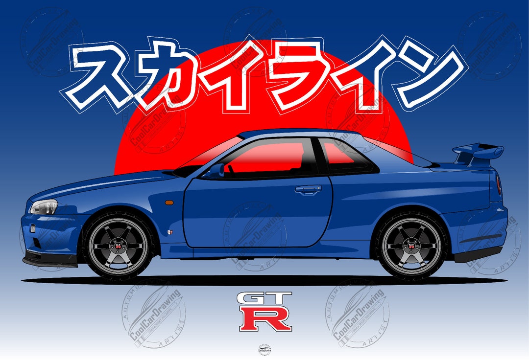 Nissan Skyline Gtr R34 Digital Illustration Files SVG Jpeg PDF JDM Wall ...