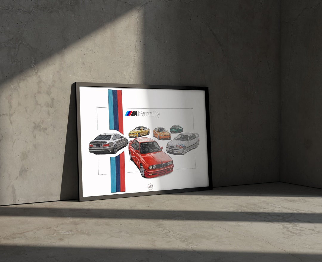 BMW Generations E46 Poster Original Drawing Car Illustration E36 Wall ...