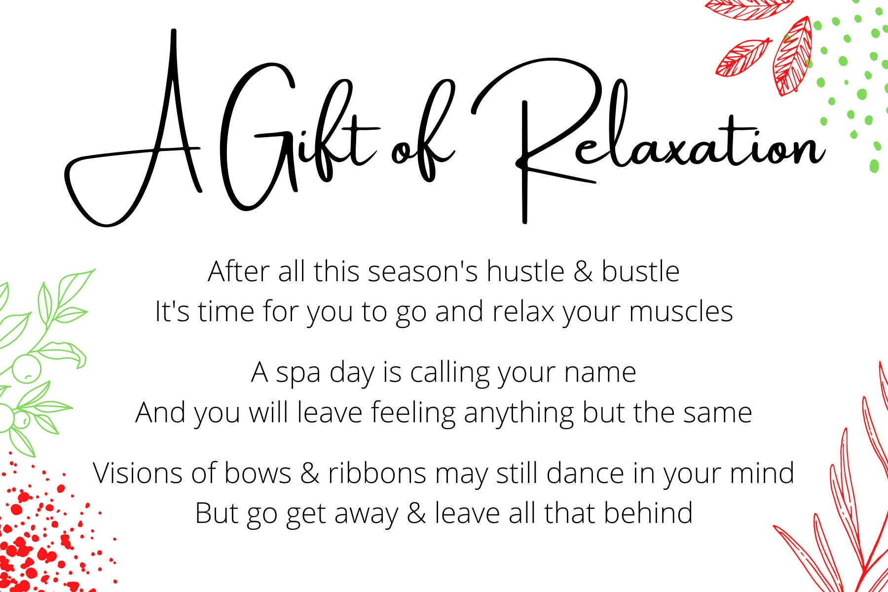 Spa Gift Idea | Massage Gift Idea | Experience Gift | Printable Digital ...