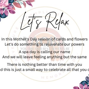 Spa Gift Idea | Experience Gift | Printable Digital Poem | Adventure ...