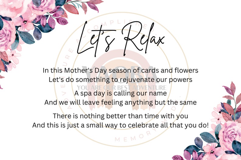 Spa Gift Idea | Experience Gift | Printable Digital Poem | Adventure ...