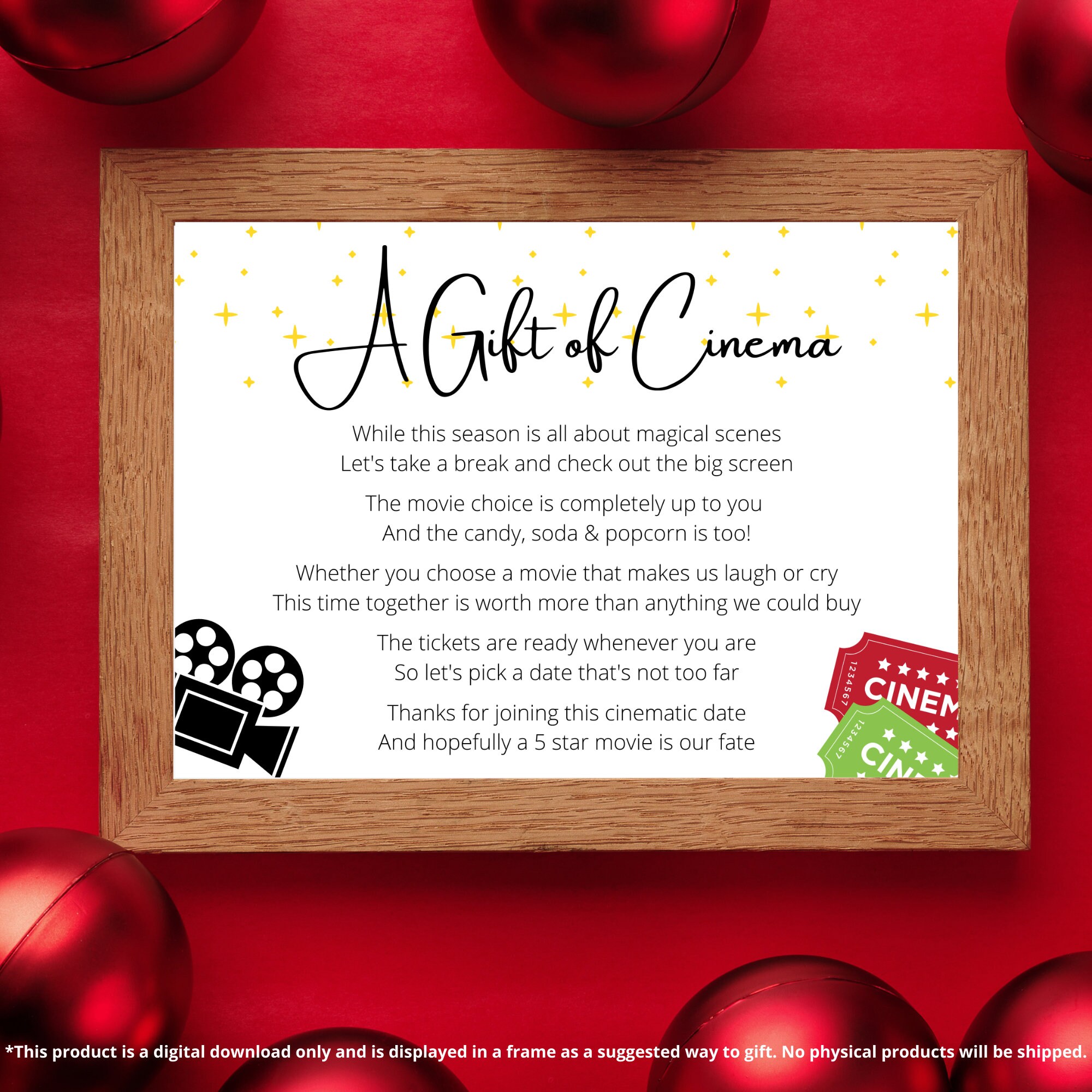 Movie Ticket Gift Idea | Experience Gift | Printable Digital Poem ...