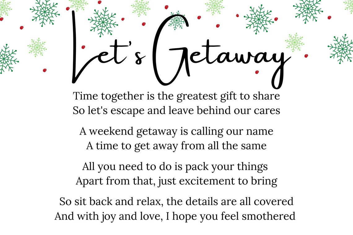 Weekend Getaway Gift Idea | Experience Gift | Printable Digital Poem ...
