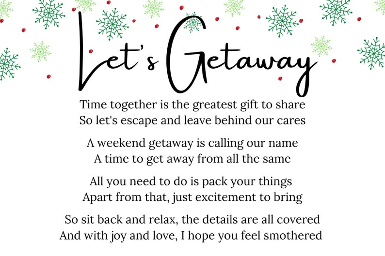 Weekend Getaway Gift Idea | Experience Gift | Printable Digital Poem ...