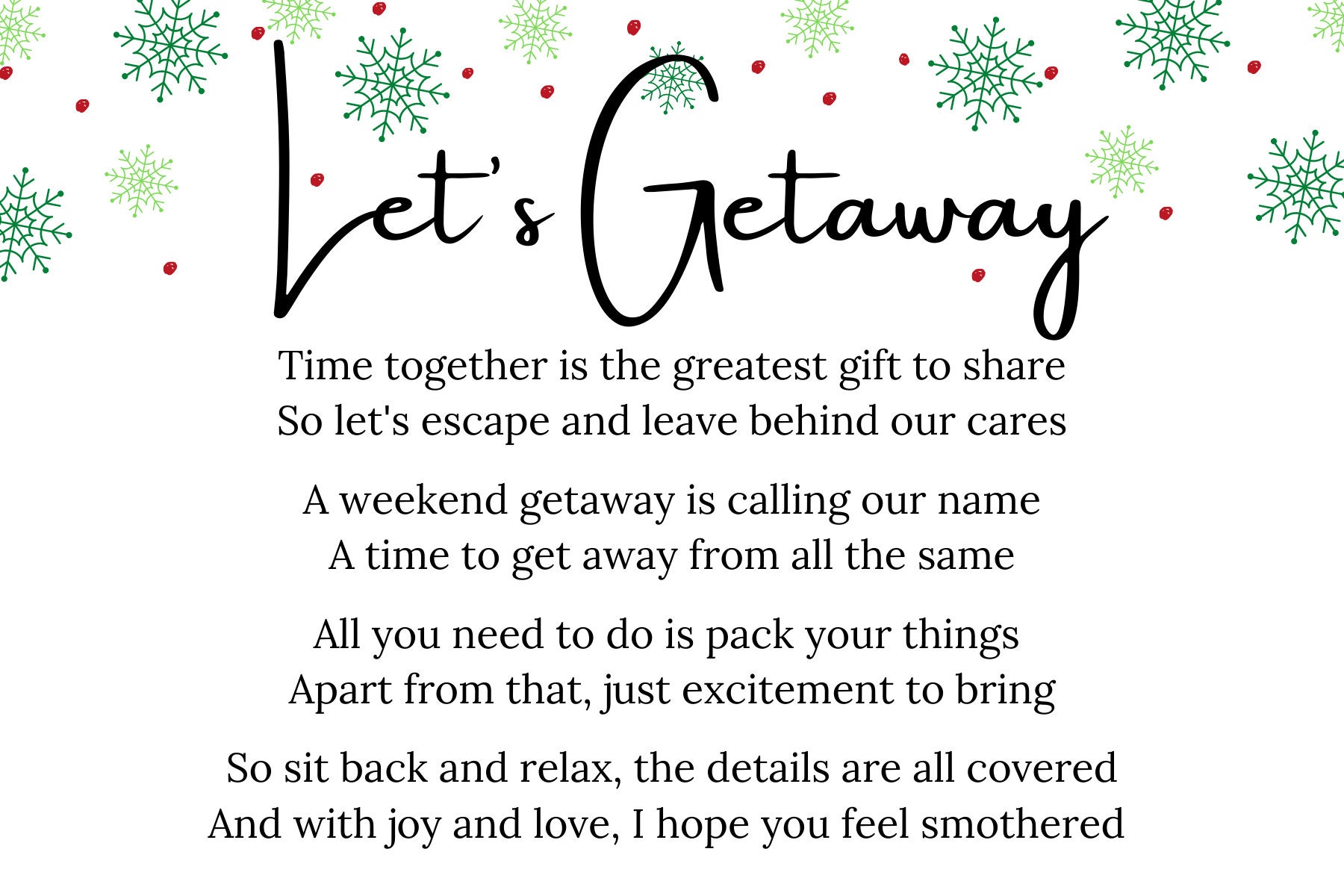 Weekend Getaway Gift Idea | Experience Gift | Printable Digital Poem ...