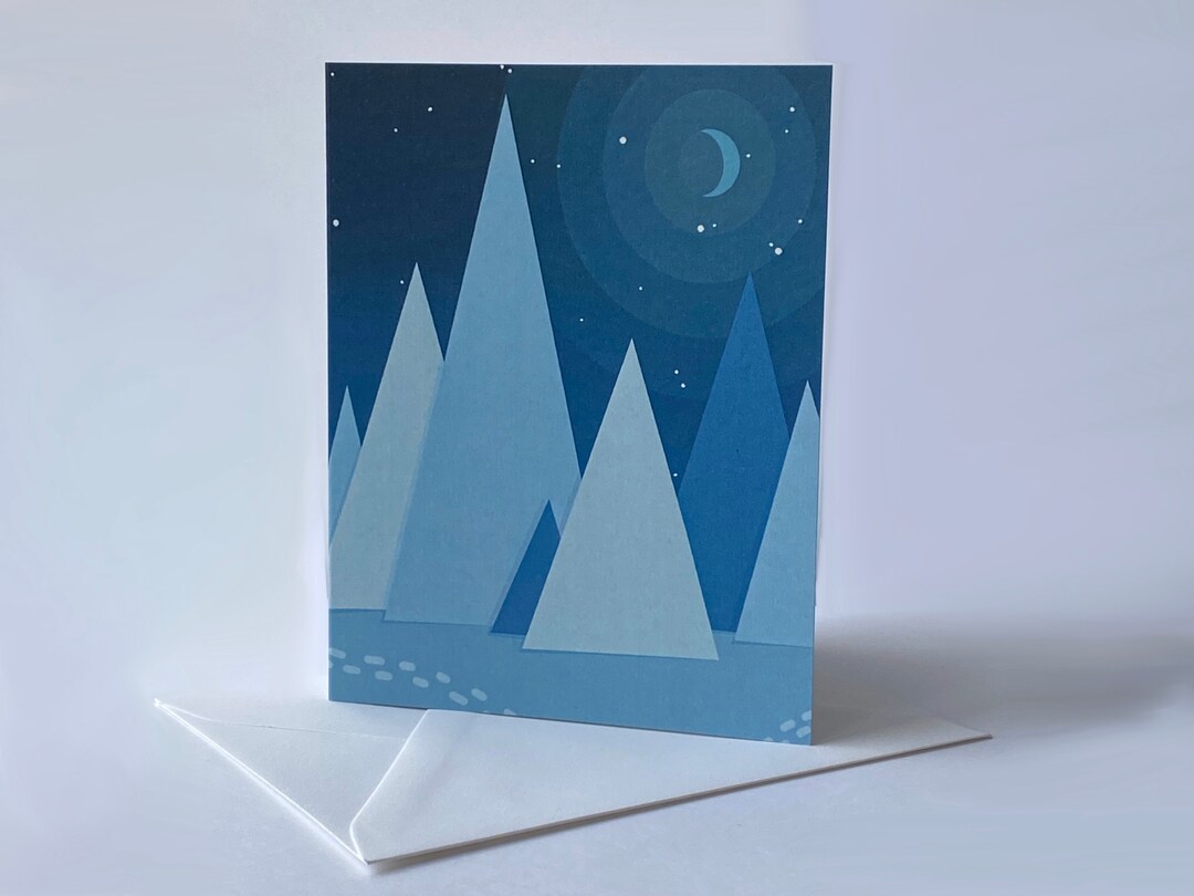 Winter Night Blank Card Thank You Card Mid-winter Minimalist Design on ...