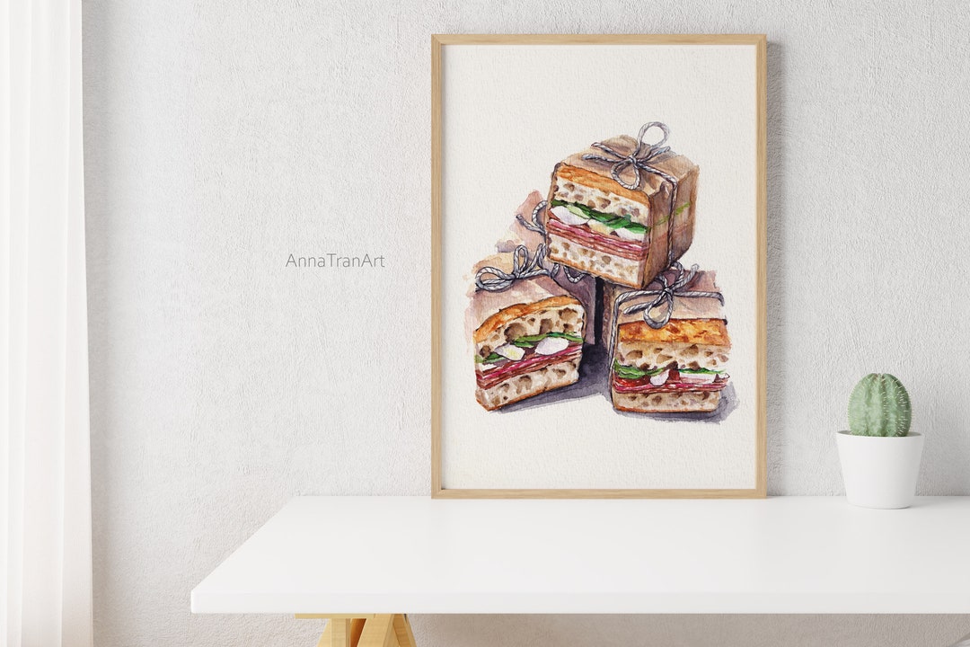 Italian Sandwich Trio - Food Art - Printable Watercolor Art - Hand ...