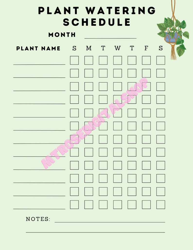 Plant Watering Schedule for House Plants, Plant Water Tracker, Plant ...