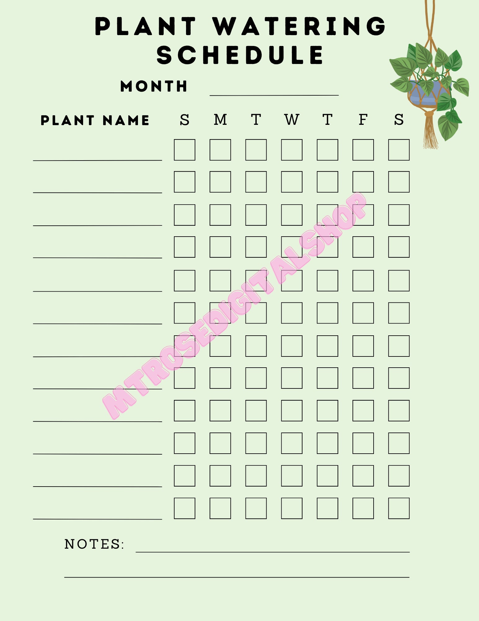 Printable Plant Watering Schedule House Plants, Plant Water Tracker ...