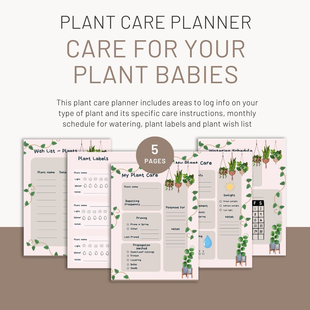 5 Page Bundle Plant Tracker, Plant Care Planner, Plant Labels ...