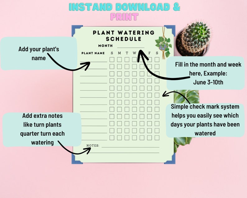 Printable Plant Watering Schedule House Plants, Plant Water Tracker, Plant Watering Chart ...