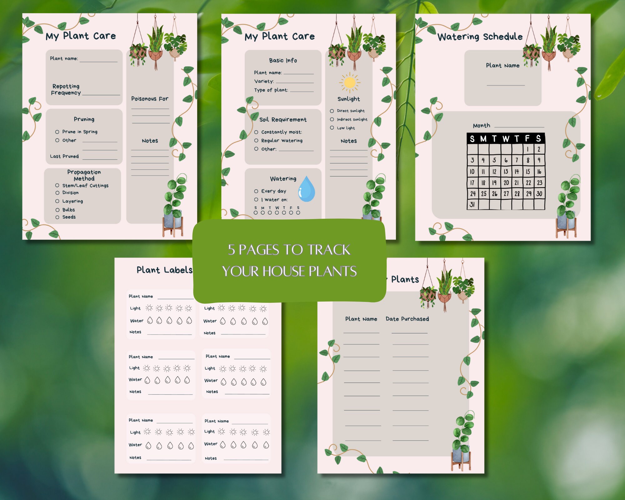 5 Page Bundle Plant Tracker, Plant Care Planner, Plant Labels ...