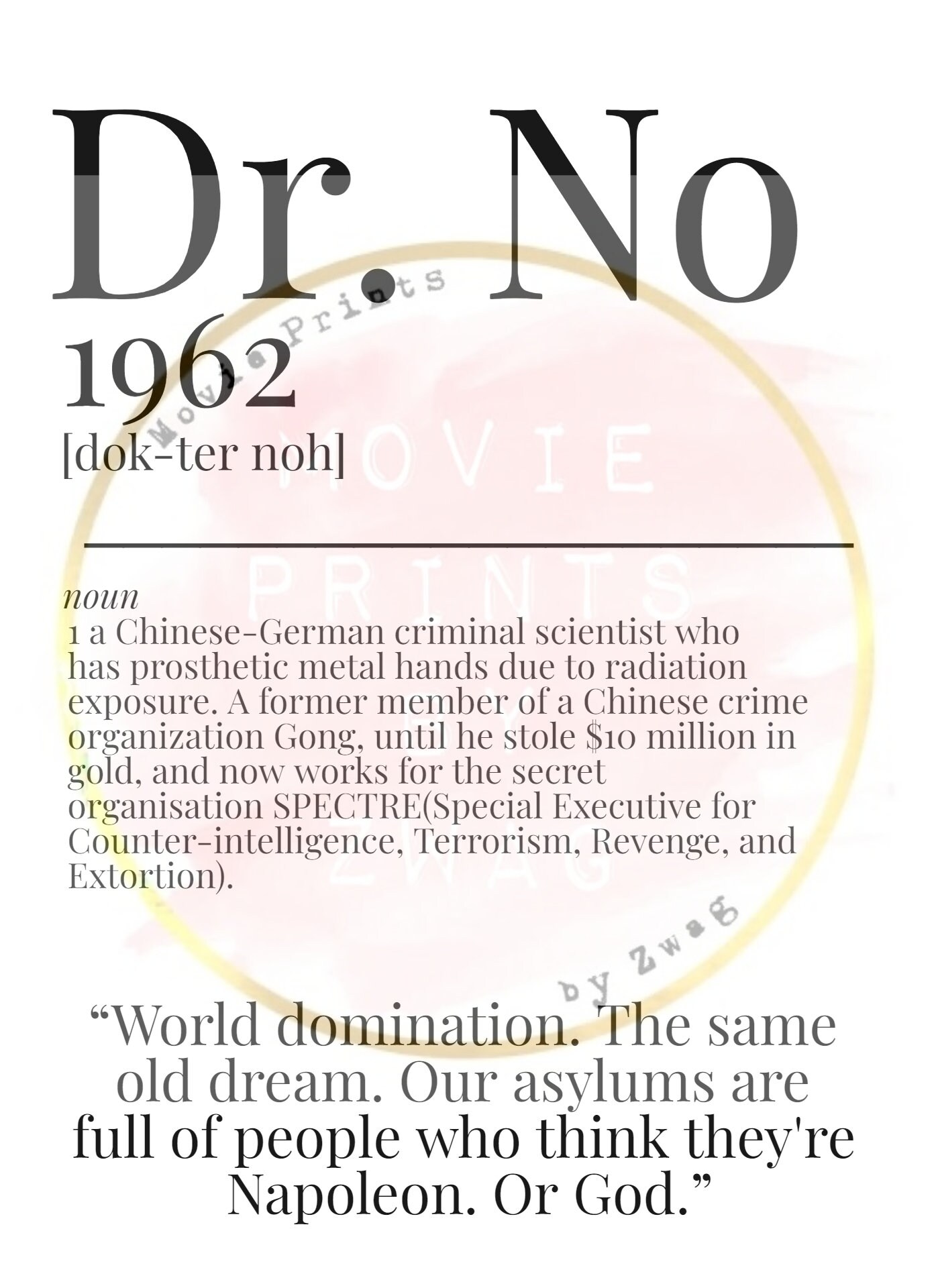 Dr. No 1962 Dictionary Description Quote Movie Print Vintage - Etsy UK