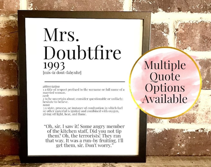 Mrs. Doubtfire 1993 Dictionary Description Quote Movie Print Vintage A5 ...