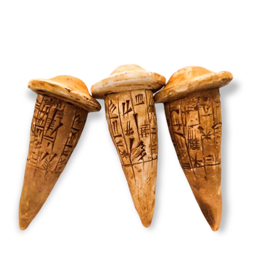 Sumerian Cuneiform Cone Replica: Handmade Clay Foundation Pegs (3-set ...