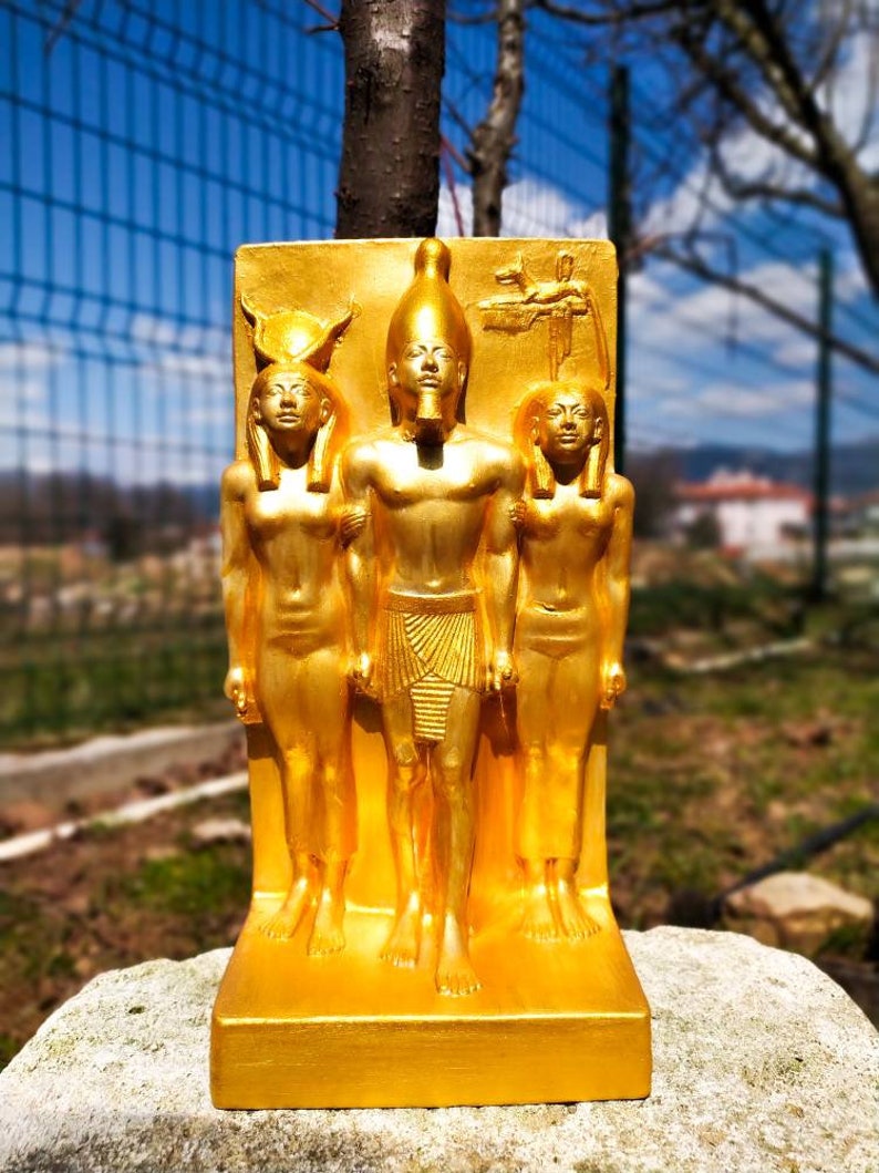 Ancient Egyptian Trinity Statue, Isis, Osiris, Horus Desktop Ornament ...