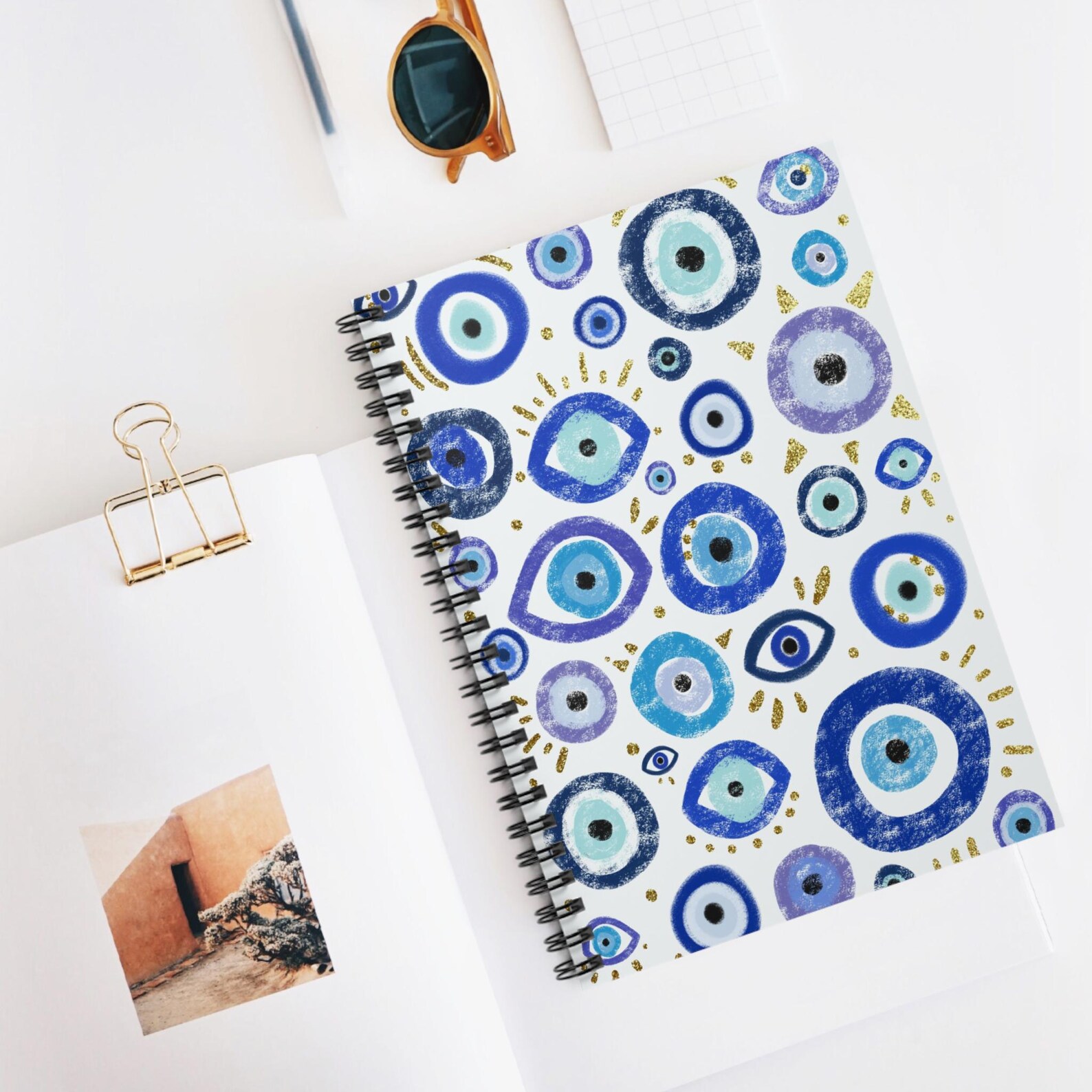 Evil Eye Pattern Spiral Notebook - Ruled Line, Blue and Gold Journal - Etsy