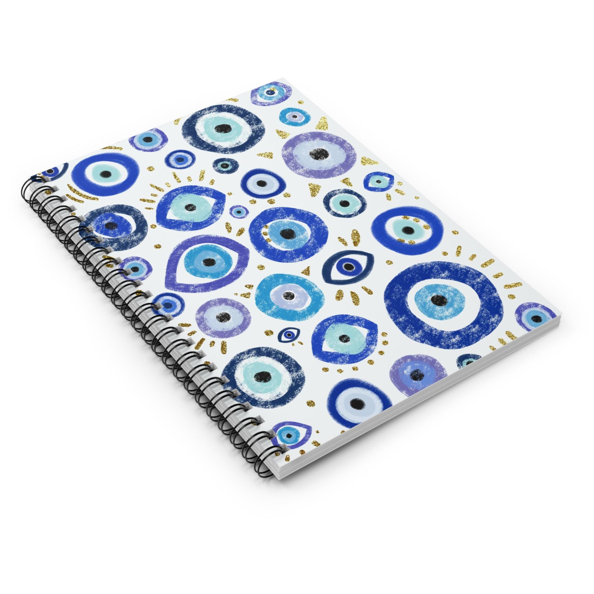 Evil Eye Pattern Spiral Notebook - Ruled Line, Blue and Gold Journal - Etsy