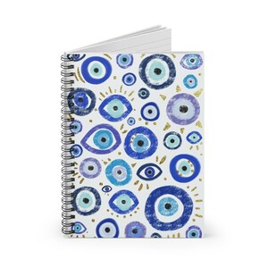 Evil Eye Pattern Spiral Notebook - Ruled Line, Blue and Gold Journal - Etsy