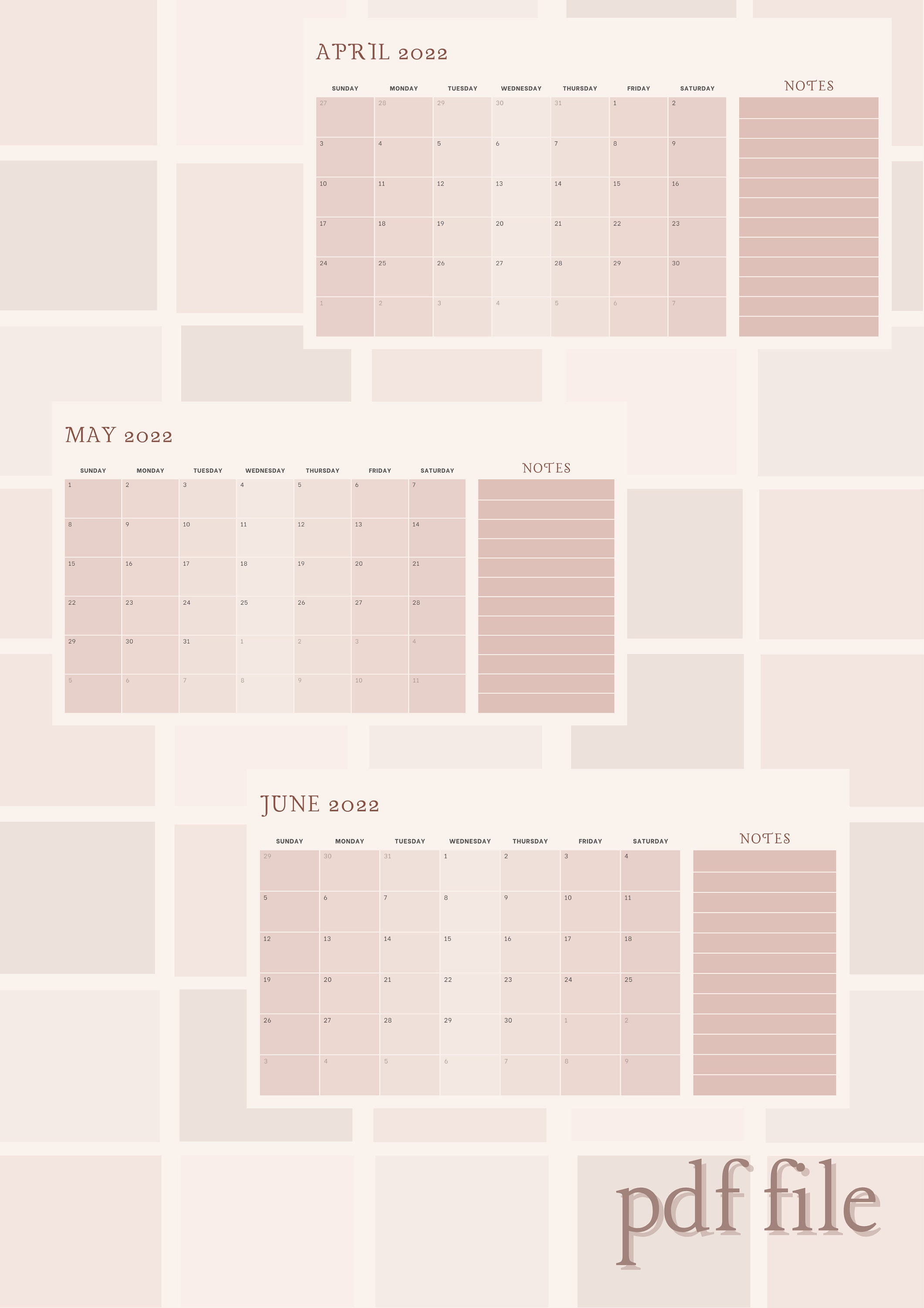 2022 Digital Calendar, PDF Download, Printable Calendar - Etsy