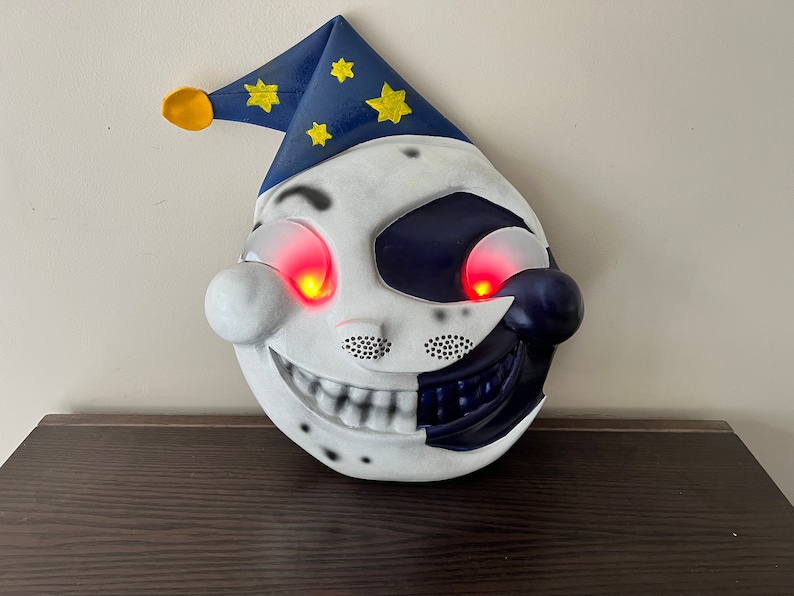 3d Printed Large Mask Sundrop Or Moondrop Fnaf Mask With Perfect Visibility With Eye Lights Or