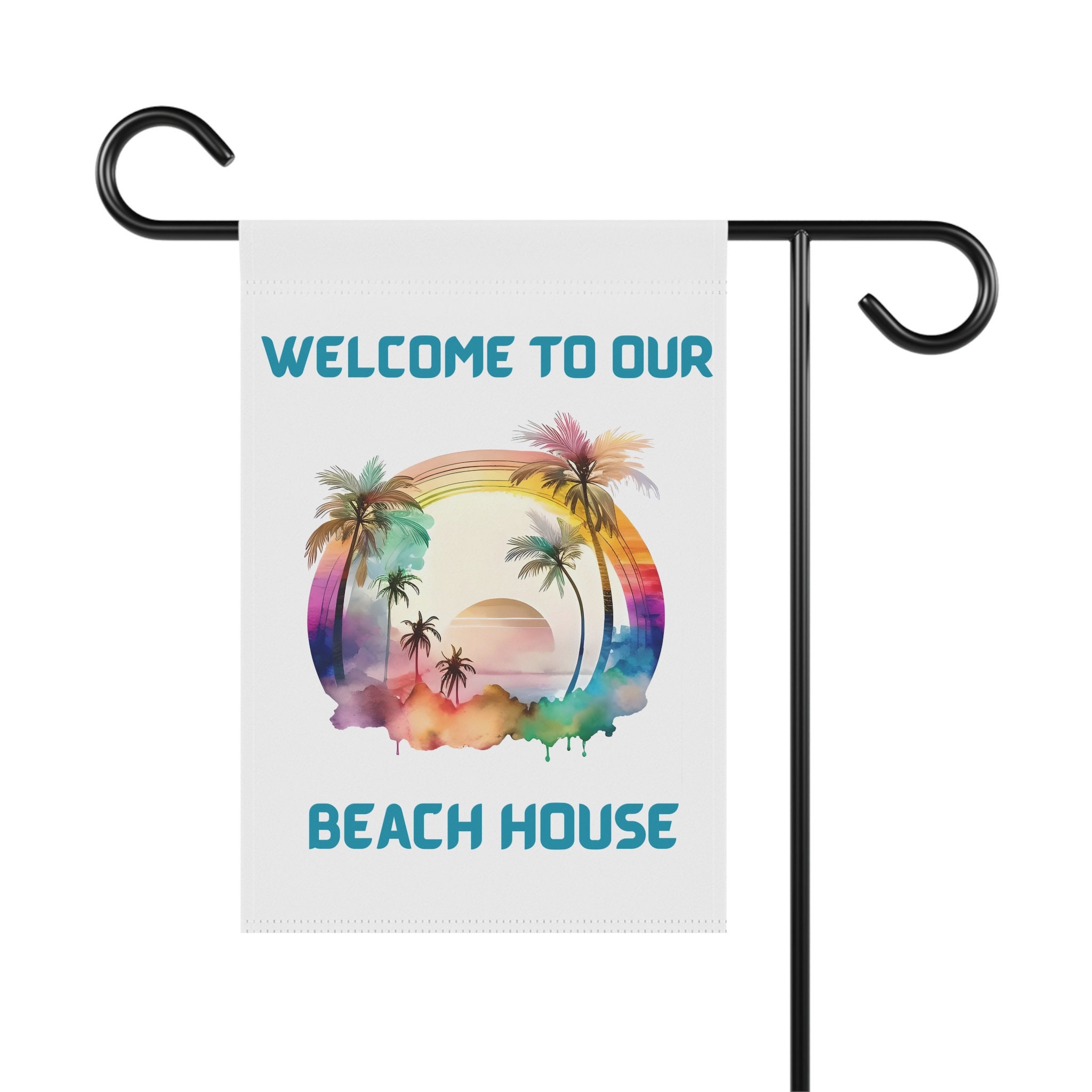 Welcome To Our Beach House Flags Tropical Vibes Palm Trees Ocean Life ...