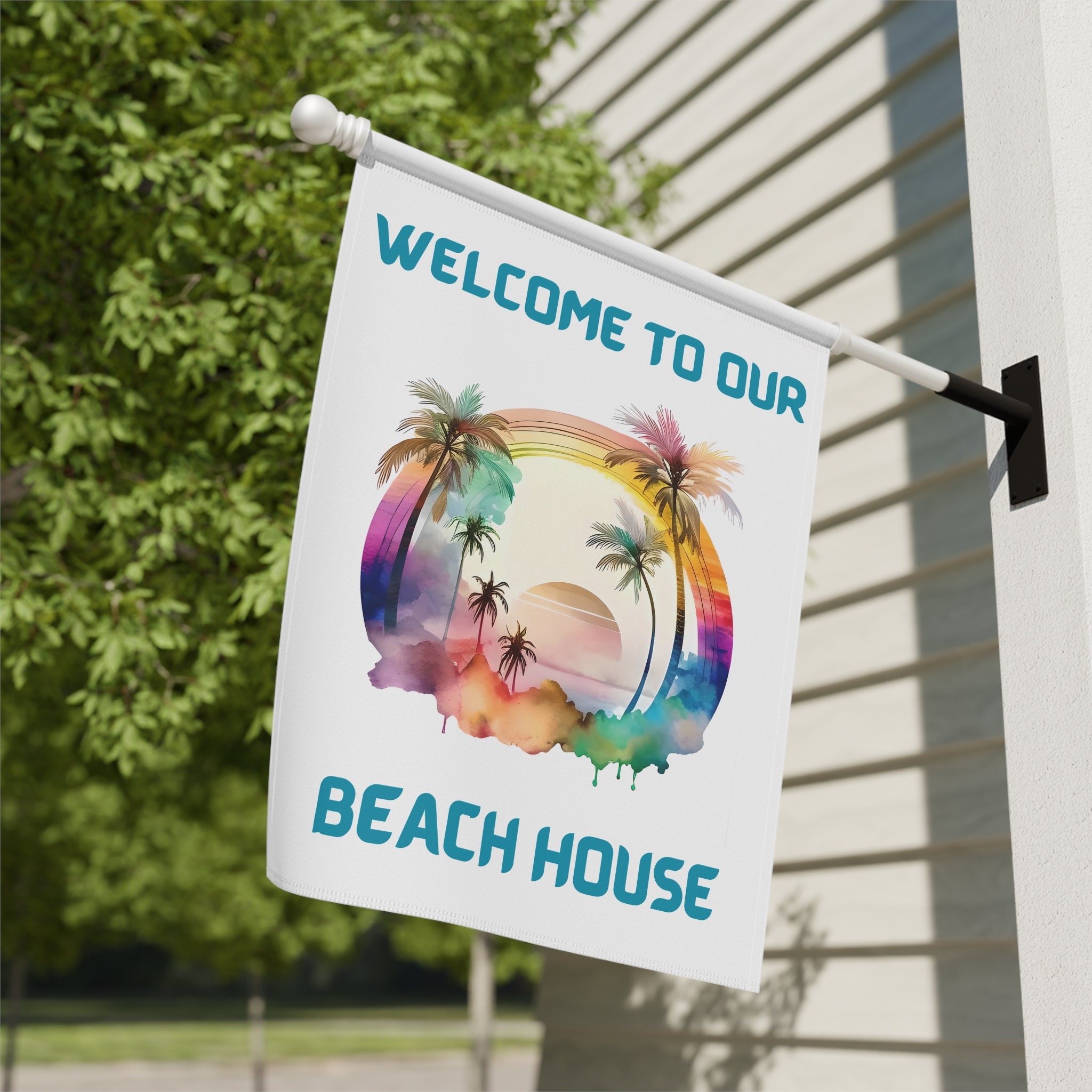 Welcome To Our Beach House Flags Tropical Vibes Palm Trees Ocean Life ...