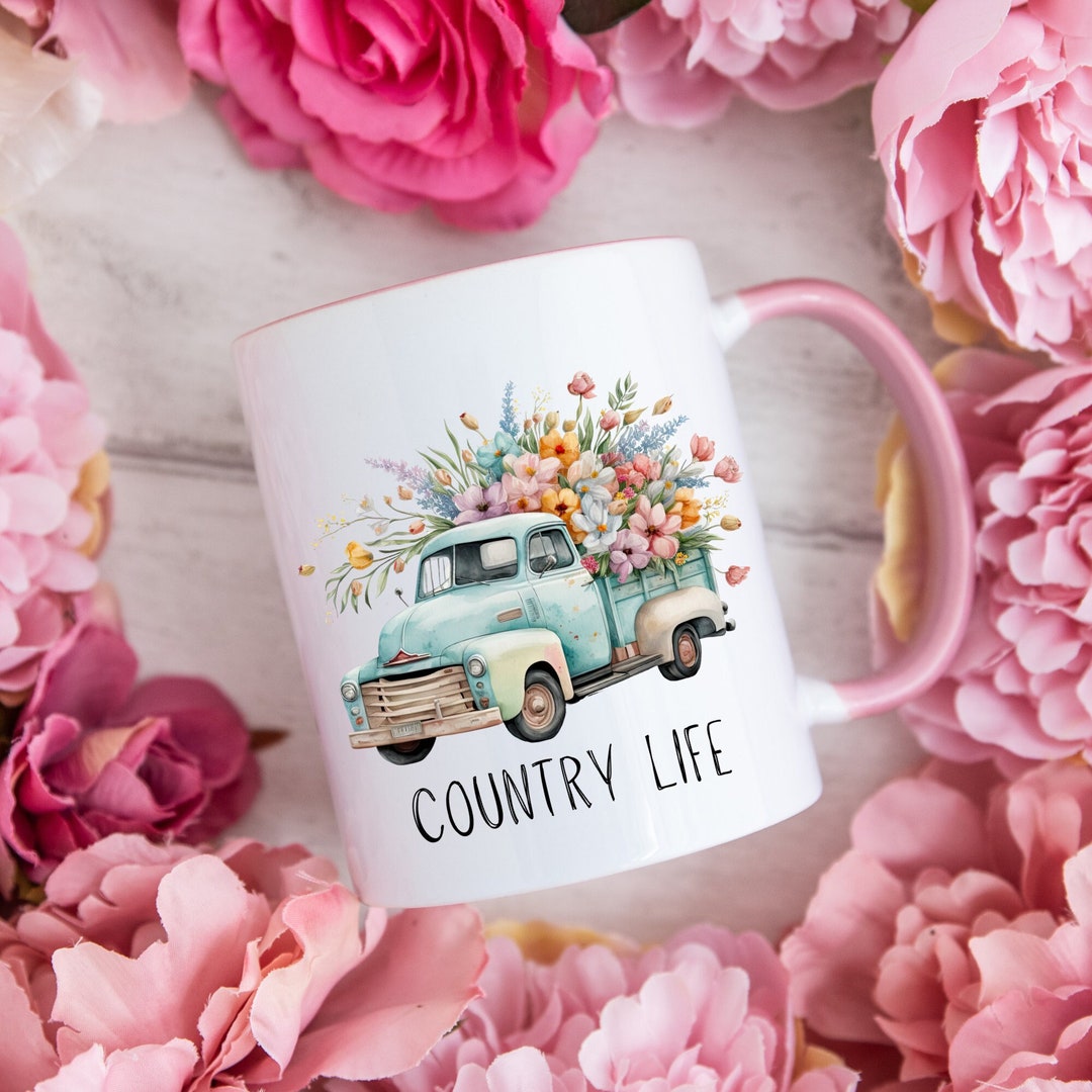Country Life Coffee Mug Vintage Truck Watercolor Truckload of - Etsy