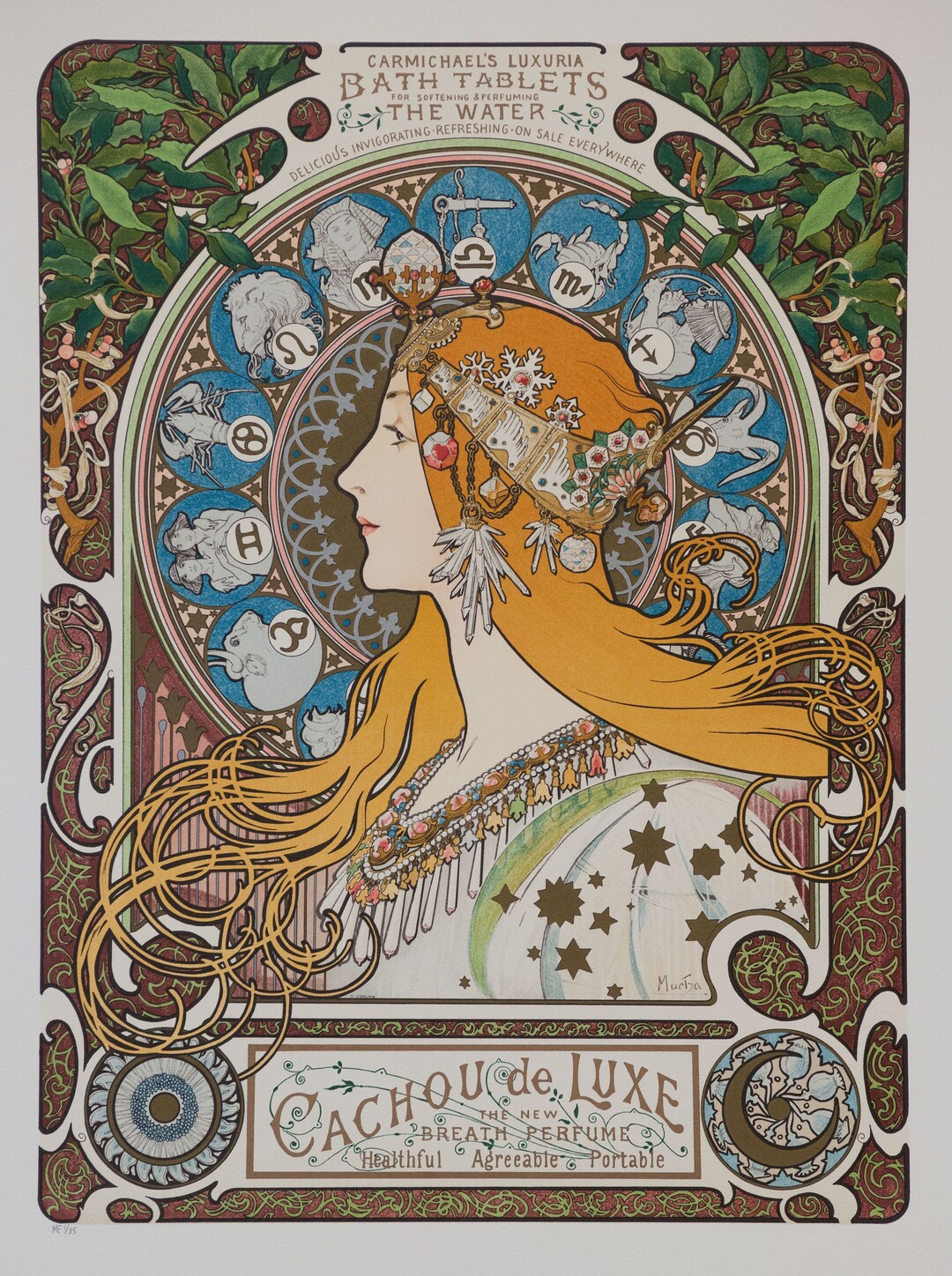 Alphonse Mucha, Vintage Advertising Poster, Print, Canvas, Zodiac Bath ...