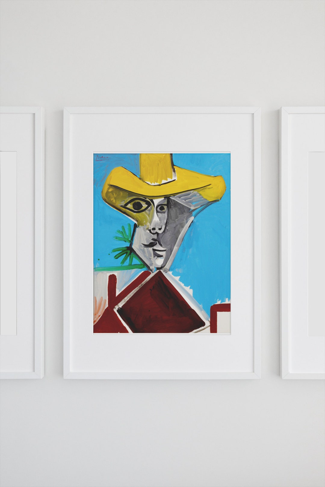 Pablo Picasso Alter Ego With Van Gogh's Yellow Hat Poster, Art, Canvas, Wall Art, A0-A5 Sizes or ...
