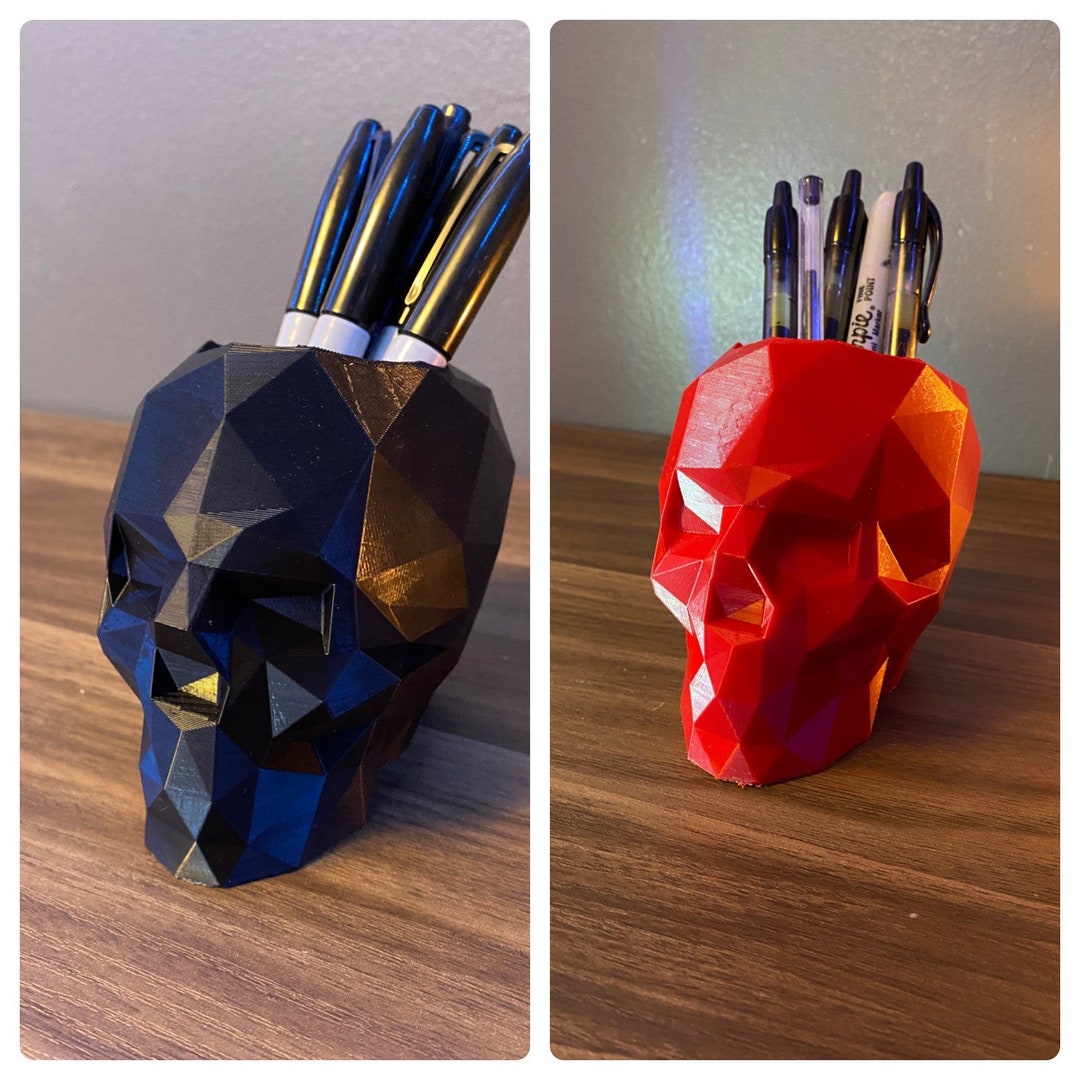 3D Printed Skull Pen Holder Poly-design, High Strength and Durability ...