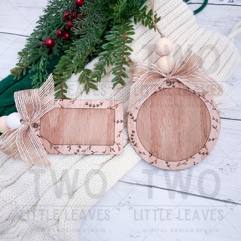 Christmas Tag SVG Wood Ornament SVG Leaf Border SVG - Etsy